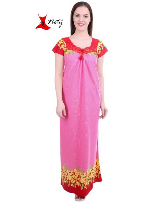 Buy Noty Women's- Nighty/Maxi/Gown- Serena Fabric- Dotted Print (Pink ...
