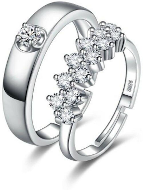 Buy Nilu's Collection Silver Plated Alloy Adjustable Couples Ring for Men and Women (Set of 2 ...