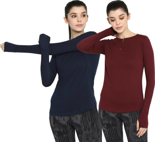 Buy Ap'pulse Women Multicolor Solid Pure Cotton T-Sh Online at Best ...