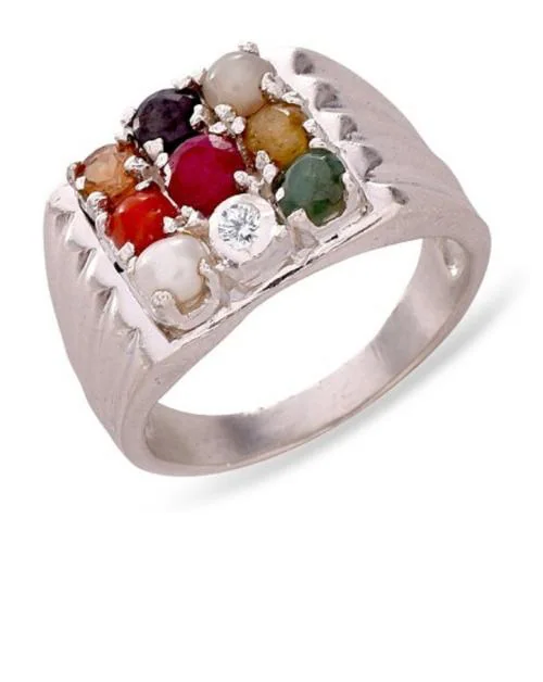 Buy CEYLONMINE Navratna Women & Men Sterling Silver Cubic Zirconia ...