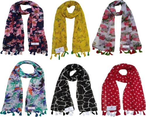 Buy FusFus Women Floral Printed Chiffon Scarf - Free Size (Pack Of 6 ...