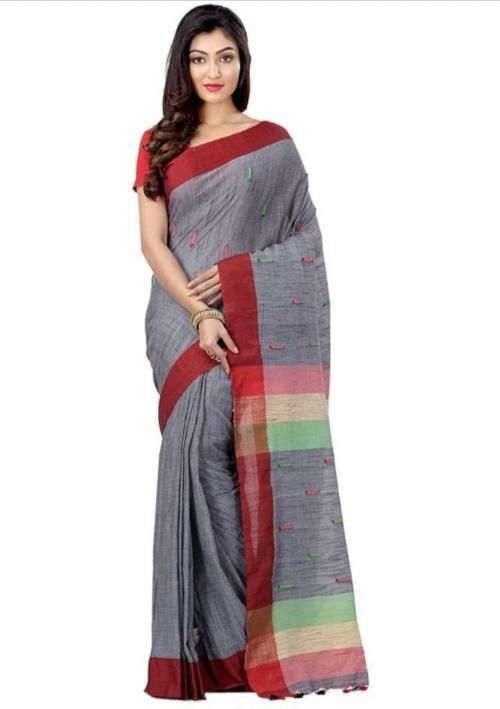 Buy BRYNBRIT Textiles Grey Viscose Rayon Self Design Daily Wear Saree ...