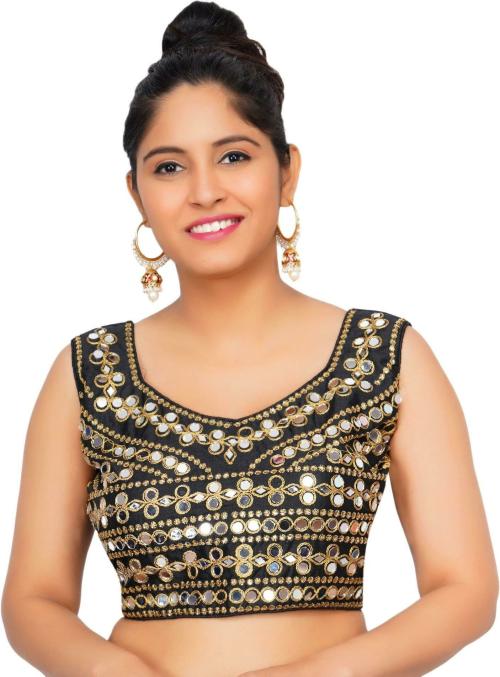 Buy Trendzmy Women Black Embellished Cotton Silk Square Neck Blouse ...
