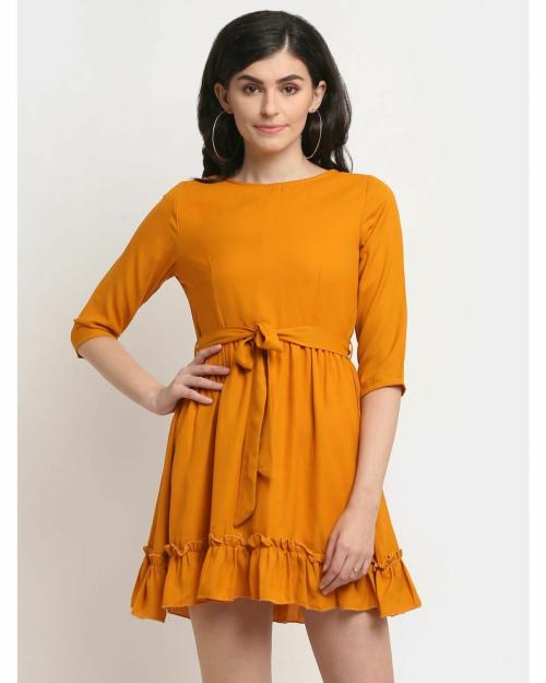 Buy La Zoire Tiered Dress with 3/4th Sleeves Yellow Online at Best ...