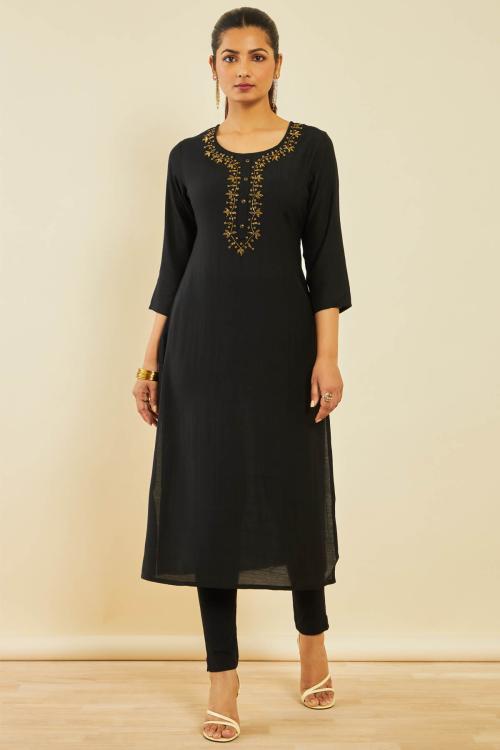 Buy Soch Black Viscose Blend Kurta With Cutdana Online at Best Prices ...