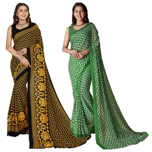 Buy Anand Women Multicolor3 Self Design Pattern Georgette Pack of 2 ...