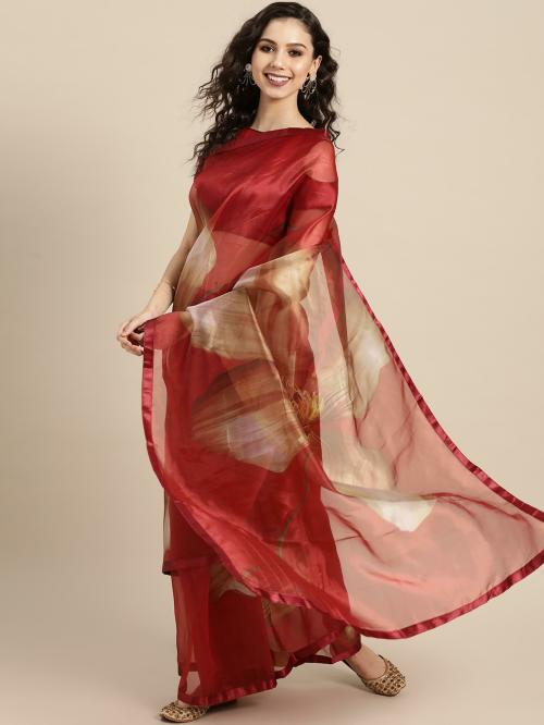 Buy Tikhi Imli Red Floral Printed Organza Saree Online at Best Prices ...