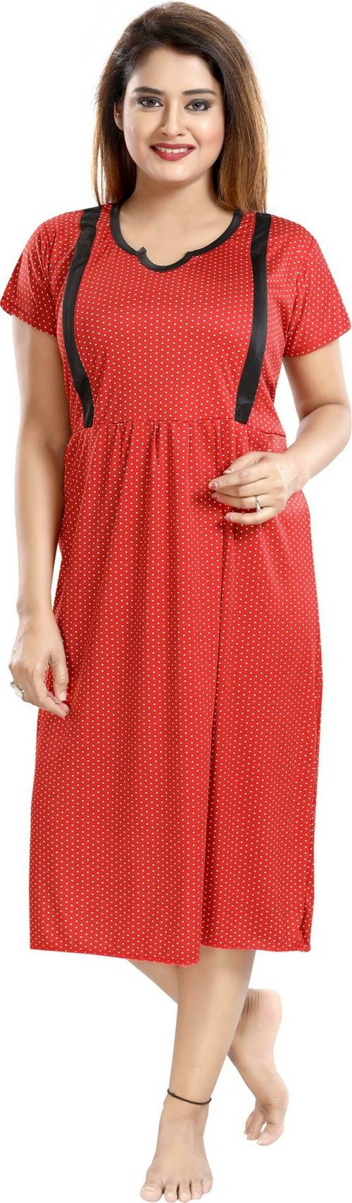 Buy Be You Women Red Printed Satin Maternity/Nursing Nighty Online at ...