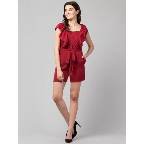 Buy Famiss fashion Poly Crepe Solid Short Sleeves Stylish Jumpsuit for ...