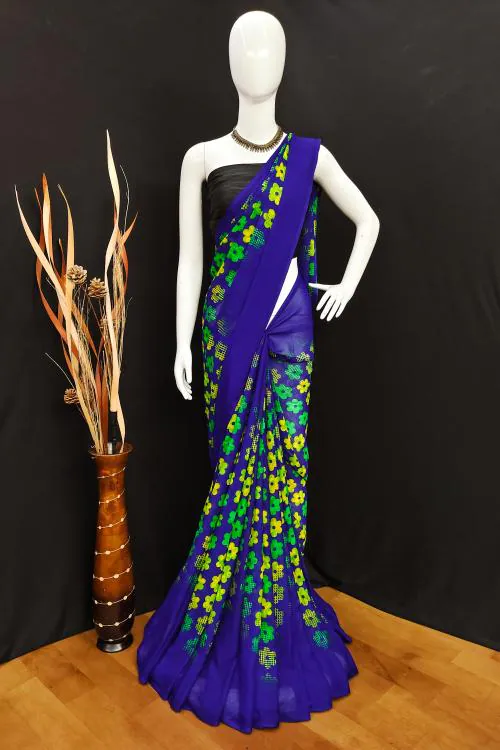 Buy Anand Women Multicolor Self Design Pattern Georgette Single Saree ...