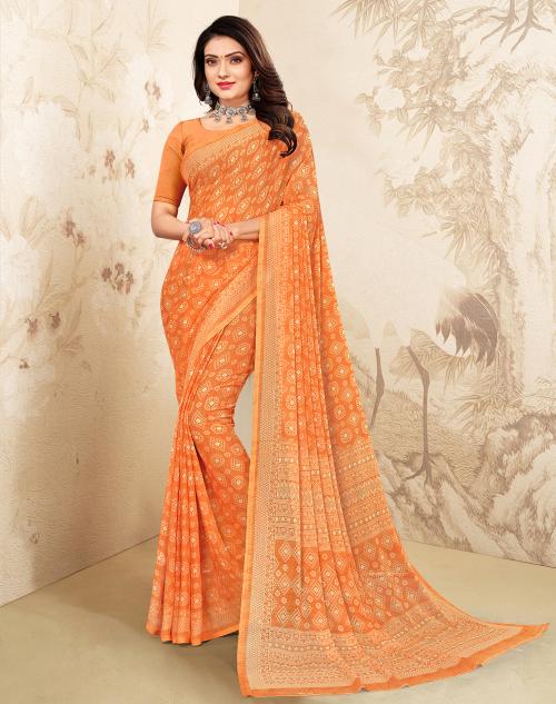 Buy Siril Chiffon Orange Color Saree With Blouse Piece | sarees for ...