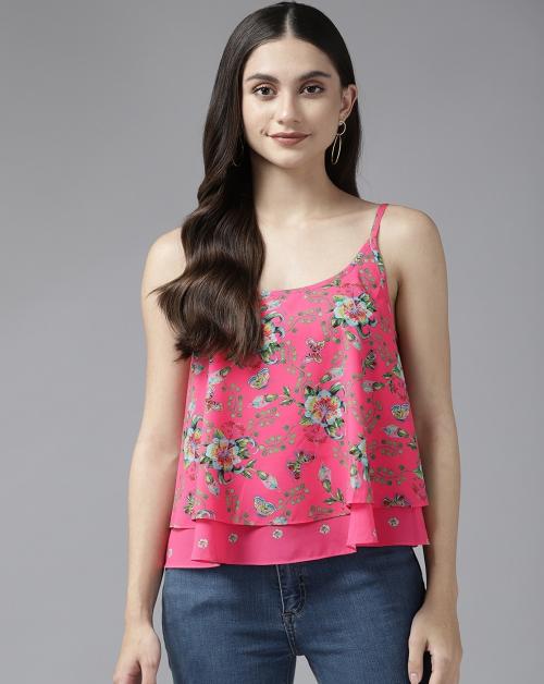 Buy Aarika Womens Rani Color Georgette Boat Neck Top Online at Best ...