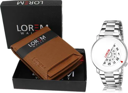 Buy Lorem Artificial Leather Wallet & Analog White Watch for Men (FZ ...