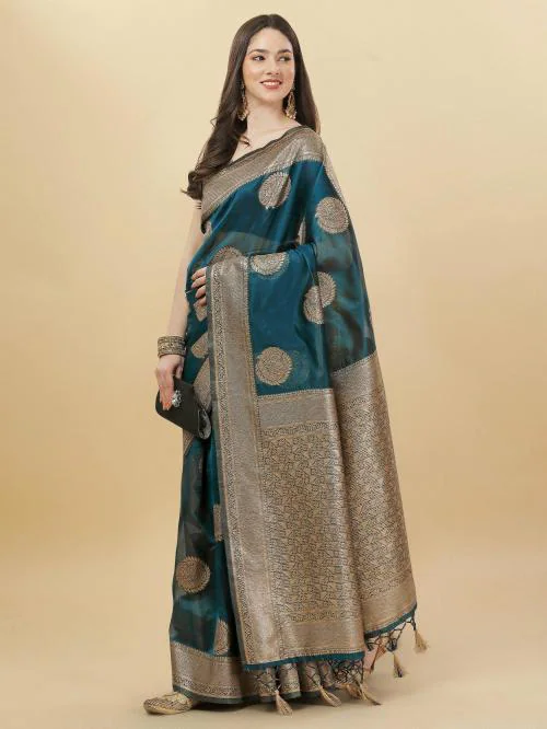 Buy Rekha Maniyar Women's Heavy Weaving And Zari Banarasi Organza Dark ...
