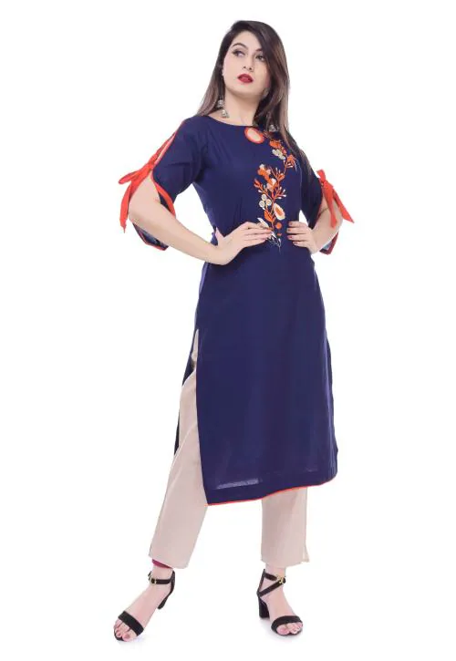 Buy Maquien Women's Rayon Embroidered Straight Kurti Online at Best ...
