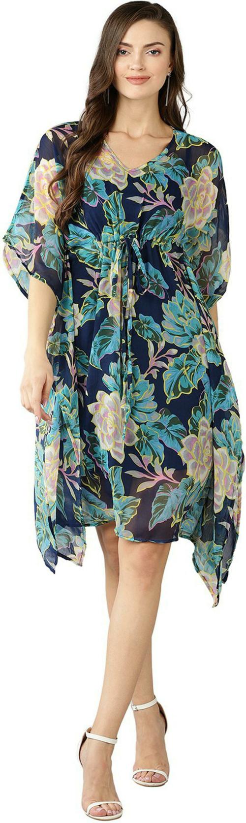 Buy Serein Women Navy Floral Chiffon Single Dress Online at Best Prices ...