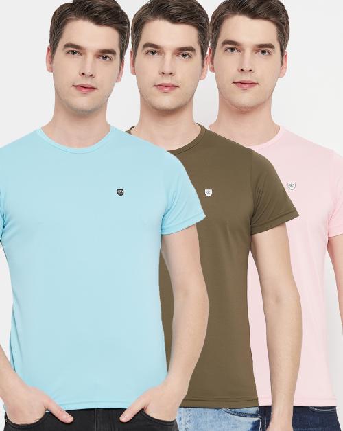 Buy OGEN Men's Pack of 3 Cotton Blend Half Sleeves Solid Round Neck T-shirt Online at Best ...