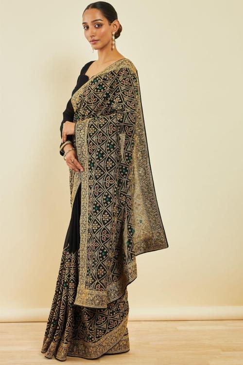 Buy Soch Black Georgette Saree With Ethnic Embroidery And Stones Online ...