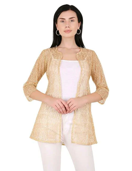 Buy UNFAKENOW Women Gold Embellished Net Shrug (XXXL) Online at Best ...