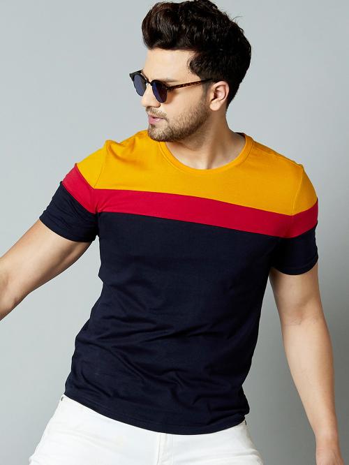 Buy GESPO Color Block Mustard Casual T-Shirt Online at Best Prices in ...