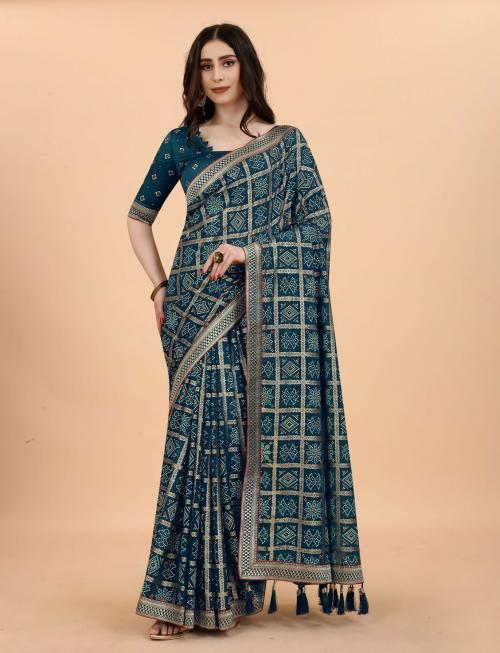 Buy SWIFFIN Most Demanding Art Silk Bandhani Dark Green Saree For Women ...