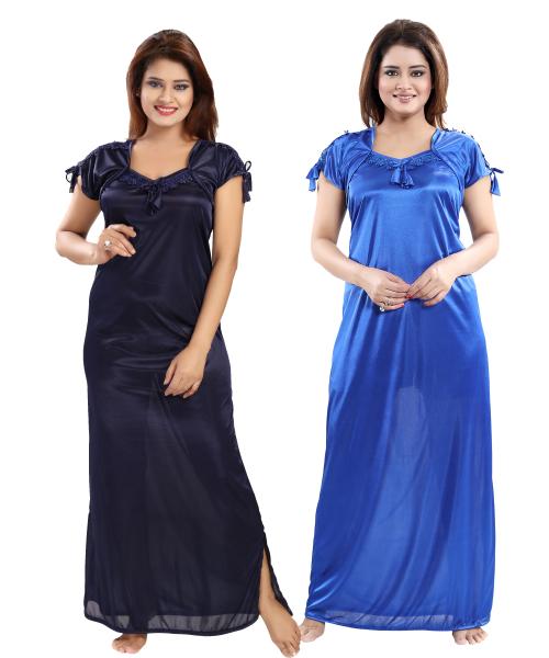 Buy Babesa Women Multicolor Printed Satin Nighty Combo- Free Size (Pack ...