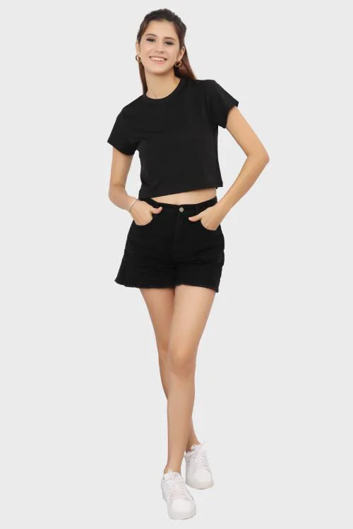 Buy CLOTHINK HUB Womens Regular Fit Half Sleeve Solid Casual Wear Crop ...