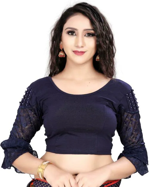 Buy Sanmati Creation Women Navy Self Design Pure Cotton Single Blouse Online at Best Prices in ...