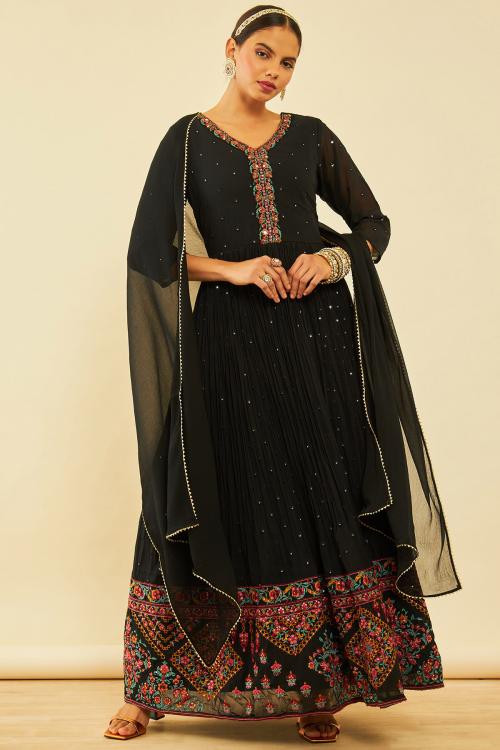 Buy Soch Womens Black Georgette Gown With Mirror Work Online at Best ...