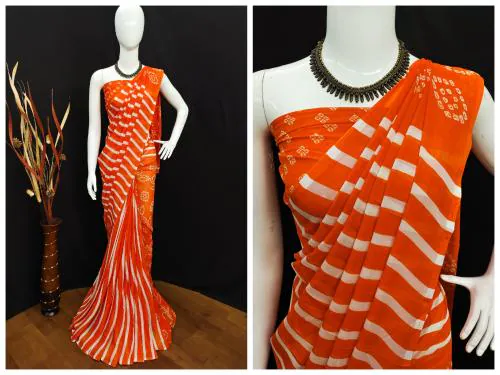 Buy Kashvi Saree Women Orange Self Design Pattern Georgette Single ...