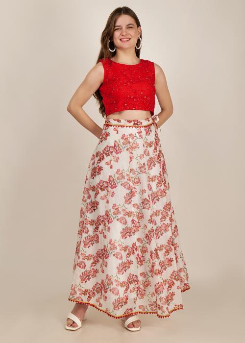 Buy Frolic Rolic Women Embellished Sleeveless Round Neck Net & Chanderi ...