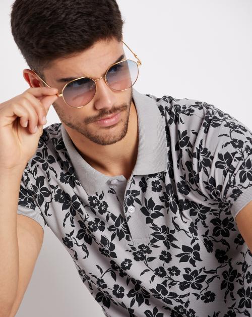 Buy RISS Men's Cotton Half Sleeves Printed Polo T-shirt Online at Best ...