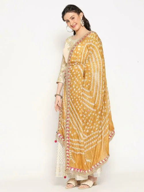 Buy Dupatta Bazaar Women Beige Embellished Silk Blend Dupatta Online at ...