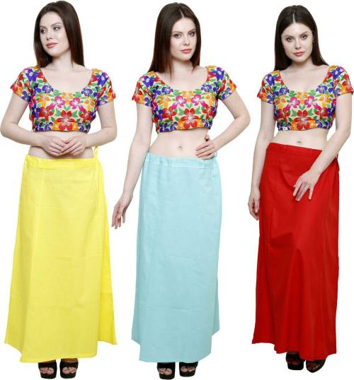 Buy PISTAA Women Multicolor Solid Cotton Blend Pack of 3 Petticoats ...