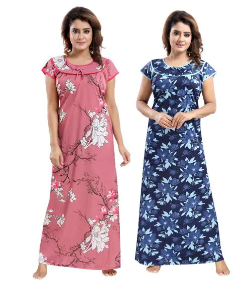 Buy Babesa Women Multicolor Printed Satin Nighty Combo- Free Size (Pack ...