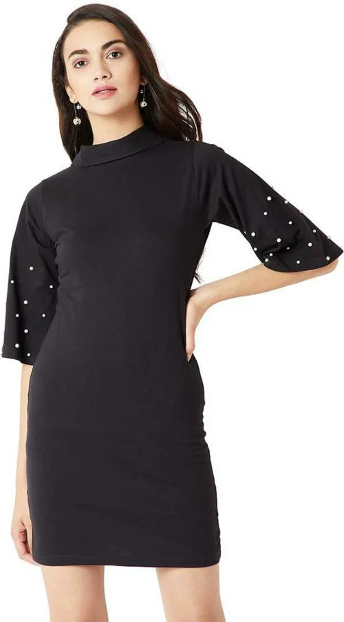 Buy Miss Chase Women Black Solid Cotton Single Dress Online at Best ...
