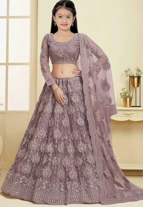Buy Piludi Girls Pink Embroidered Art Silk Lehenga & Choli | Girls ...