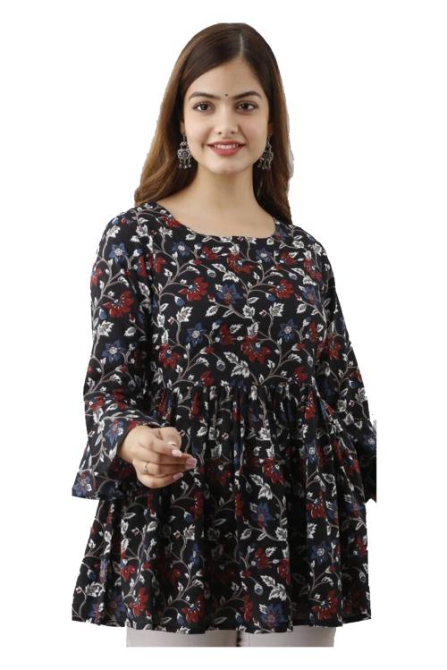 Buy Reeta Fashion Designer Black Slub Cotton Digital Print Top | Top ...