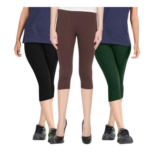 Buy Pixie Store Women Multicolor Solid Cotton Lycra Capris (Pack of 3) Online at Best Prices in ...