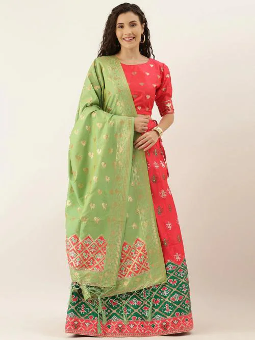 Buy Om Shantam Sarees Pink Gajari Color Banarasi Silk Blend Semi ...