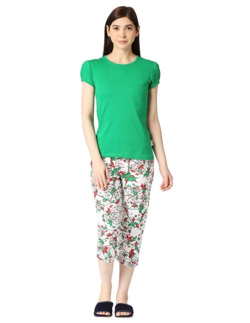 Buy ZEBU Women's Half Sleeve Top & Printed Capri Pack of 1 Night Suit ...