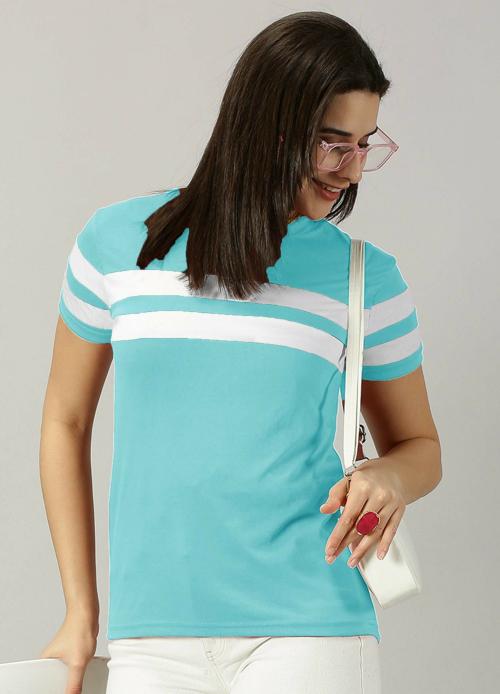 Buy Ausk Colorblock Sky Blue & White Round Neck Short Sleeve T-Shirt ...