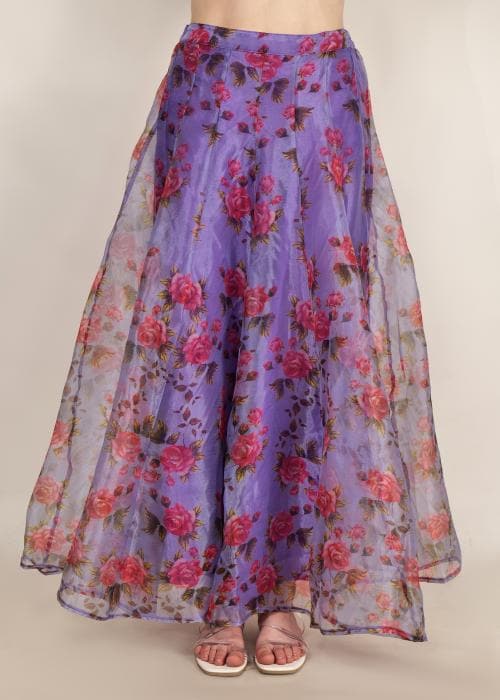 Buy Frolic Rolic Women Organza Purple Floral Print Flared Maxi/Long ...