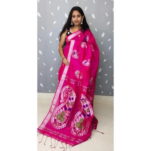 Buy Biswas Handloom Woven Dark Pink Clothing Jarry Weave Handloom Jamdani Saree Online at Best ...