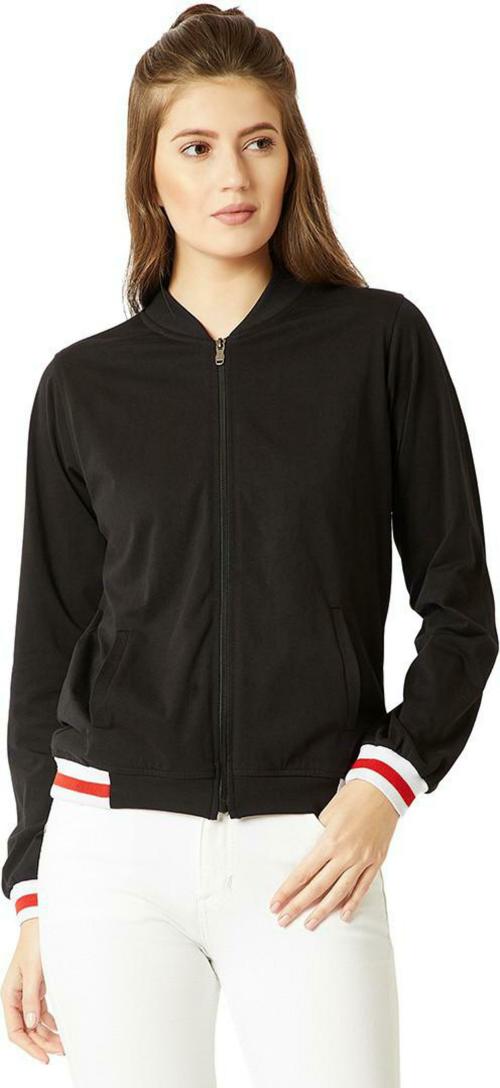 Buy Miss Chase Women Black Solid Cotton Single Jacket Online at Best ...