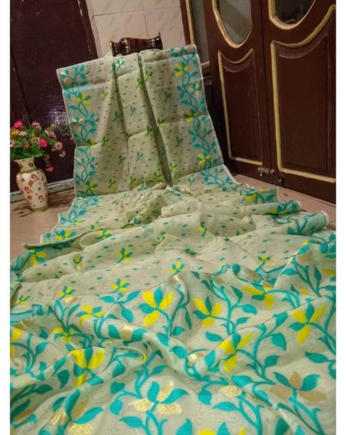 Buy BULSARI Jamdani saree are woven from Resom Khadi threads without ...