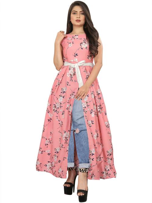 Buy UEA Women Pink, White Floral Crepe Kurta (S) Online at Best Prices ...