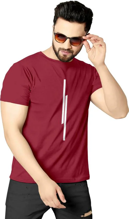Buy Men Maroon Printed Polyester Round Neck T-shirt (M) Online at Best ...