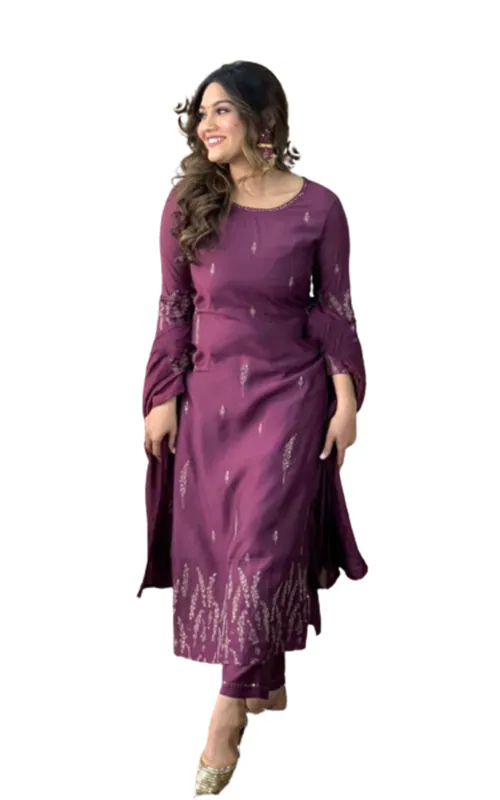 Buy NAIYAA FASHION Women's REYON SLUB Embroidery Kurta Pant Suit Set ...