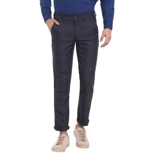 Buy Red Chief Dobby Narrow Fit Blk Navy Cotton Blend Casual Trouser for ...